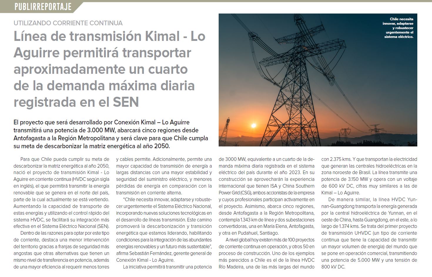 Línea de transmisión Kimal – Lo Aguirre permitirá transportar ...